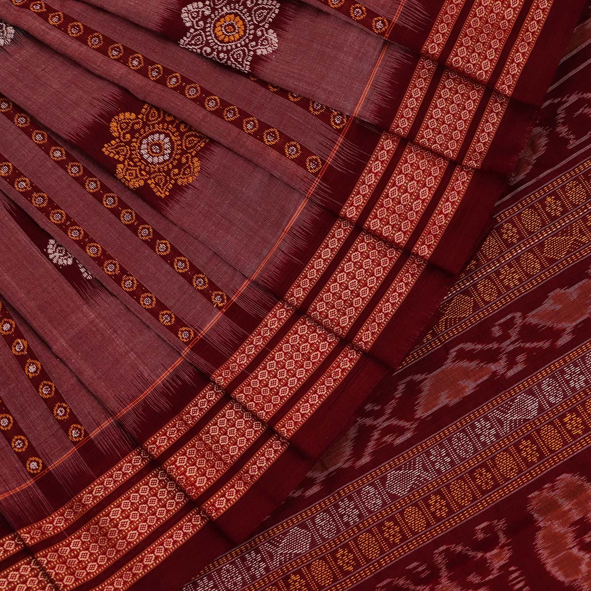 Brown Ikkat Bomkai Cotton Saree | Maroon Border | P280105140 ...