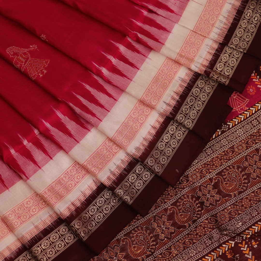 Exquisite White Silk Bomkai Saree with Maroon Border for Graceful ...