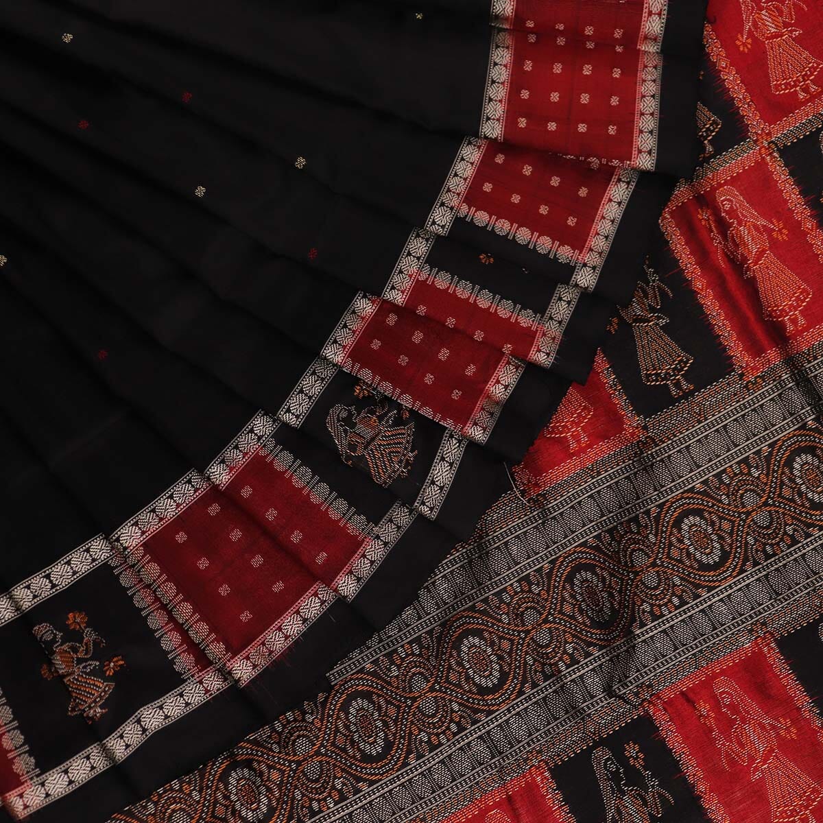Black Ikkat Bomkai Silk Saree | P040704657 – Priyadarshini Handloom