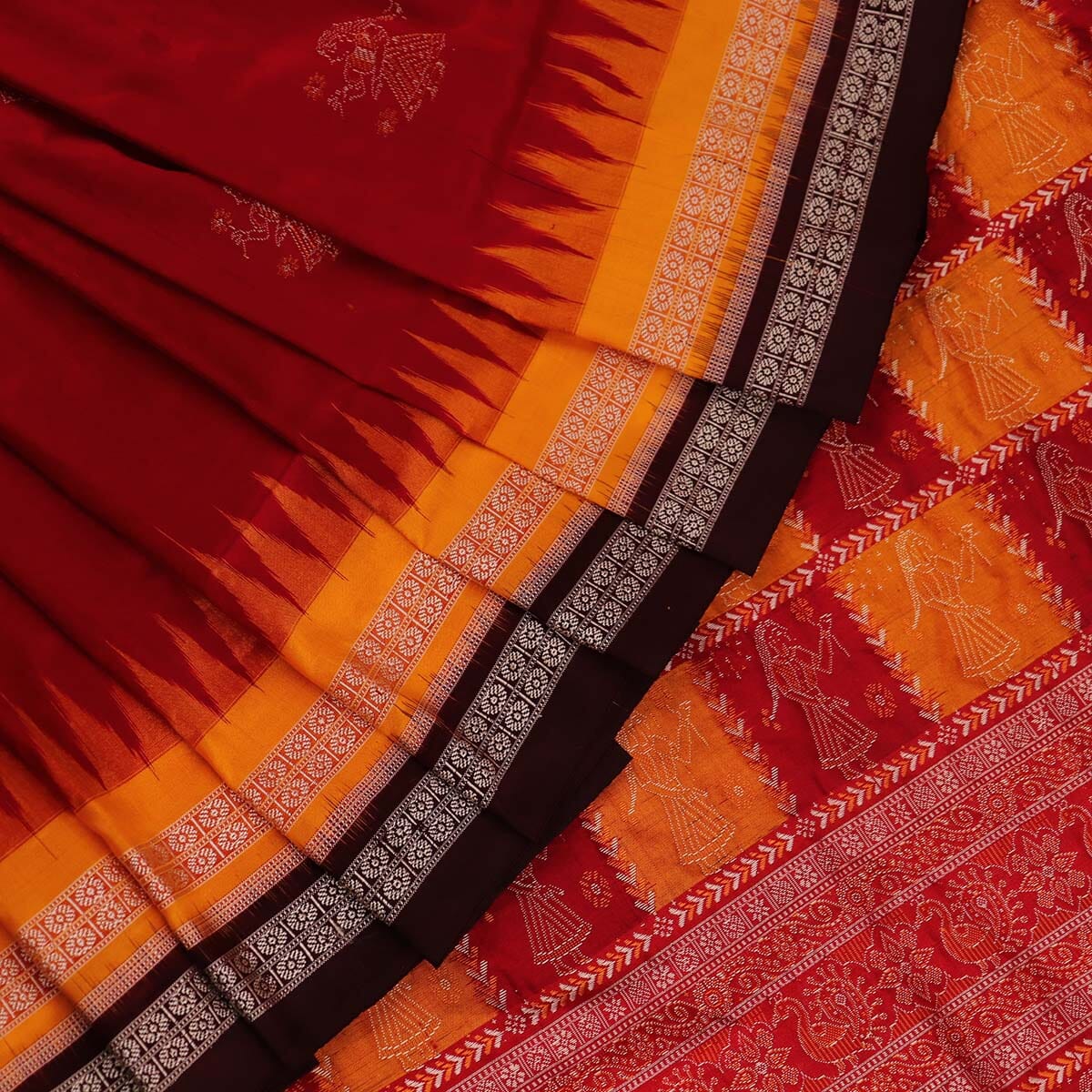 Red Ikkat Bomkai Silk Saree | A950204473 – Priyadarshini Handloom