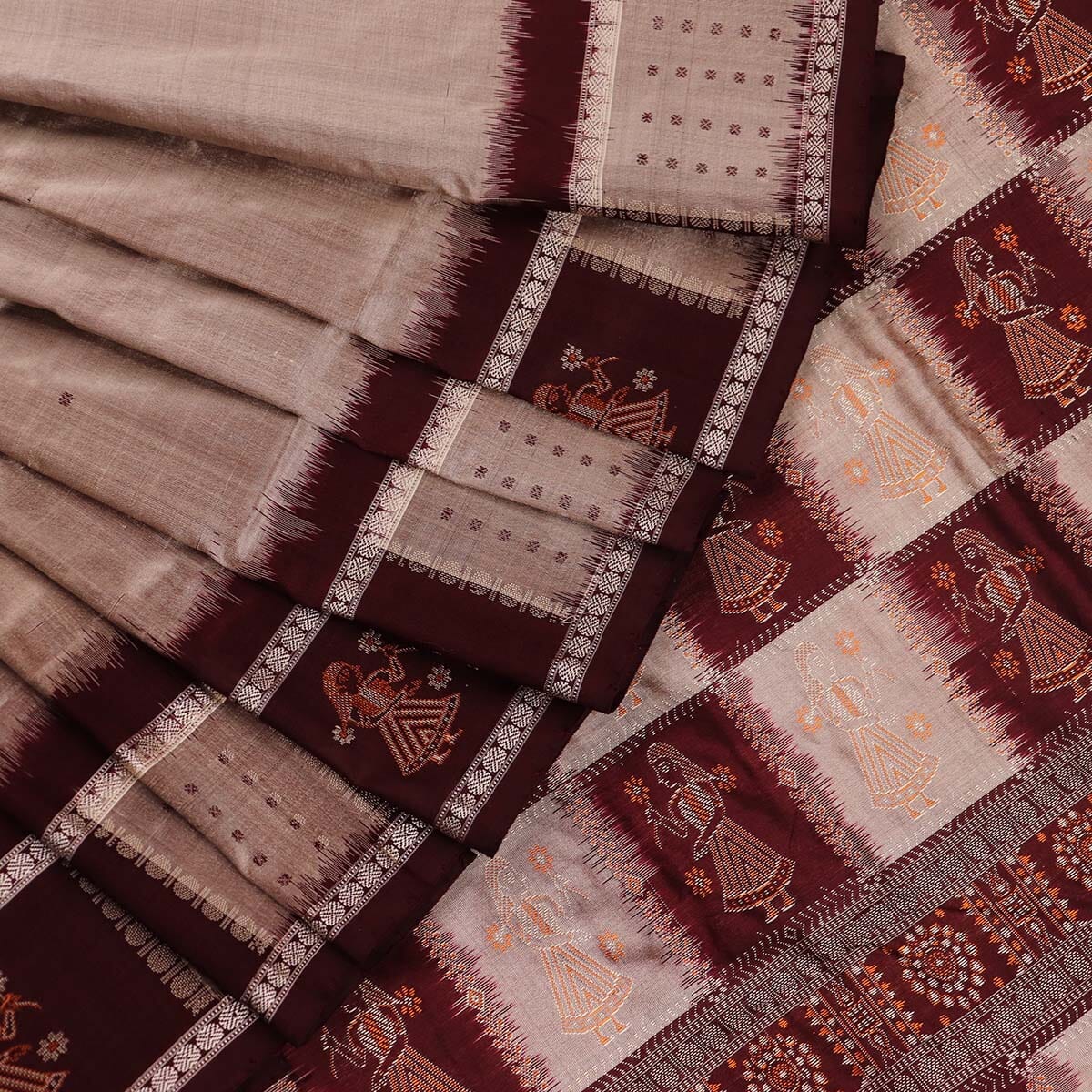 Grey Ikkat Bomkai Silk Saree | A951804489 – Priyadarshini Handloom