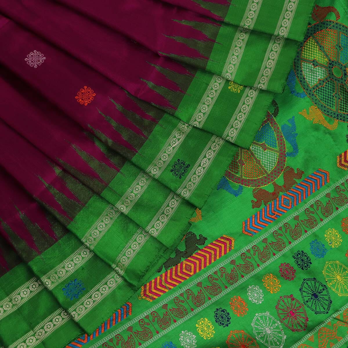 Magenta Ikkat Bomkai Silk Saree | A980304542 – Priyadarshini Handloom